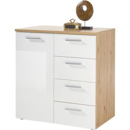 HBZ-MEBLE HBZ Kommode &raquo;Pablo wei&szlig; Glanz, BxHxT 80x84x50 cm&laquo; Kommode mit 1 T&uuml;r, 4 Schubk&auml;sten, 1 Einlegeboden verstellbar wei&szlig; Holzwerkstoff B/H/T: 80cm x 84cm x