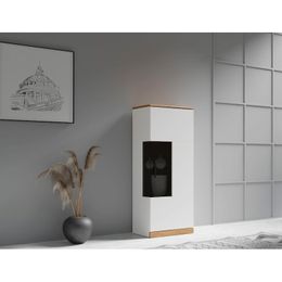 OTTO home Vitrine &raquo;RIBE75, 1Glasboden variabel, dunkles geh&auml;rtetes Glas, Trendfarbe&laquo; Oberplatte Eiche massiv,dunkles Glas, schwarze Metall Griffe wei&szlig;