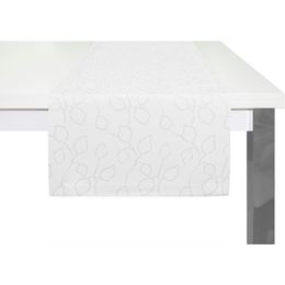 WIRTH Tischl&auml;ufer &raquo;Westport&laquo; Made in Germany, Jacquard Dekostoff, Blatt-Design, Pflegeleicht wei&szlig; Polyester B/L: 150cm x 40cm, 1 Stk., rechteckig