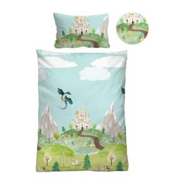 Biberna Kinderbettw&auml;sche &raquo;0044331&laquo; 2 Stk. hautfreundlich, k&uuml;hlend, mit Rei&szlig;verschluss, ganzj&auml;hrig einsetzbar gr&uuml;n Linon, Obermaterial: 100% Baumwolle B/L: 
