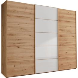 Wiemann Schwebet&uuml;renschrank &raquo;Cardiff&laquo; mit massiven Holzt&uuml;ren und Glas braun Floatglas, Holzwerkstoff B/H/T: 246,3cm x 236cm x 67cm, T&uuml;ren: 3 Stk. 