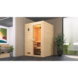 Weka Sauna &raquo;Massivholzsauna VALIDA 1&laquo; Blockbohlen, moderne Ganzglast&uuml;r beige Saunaofen, externe Steuerung, 3,6 kW