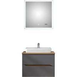 Badm&ouml;bel-Set &raquo;Quickset 2-teilig, Keramik-Aufsatzbecken mit LED-Spiegel&laquo; 4 Stk. tlg. grau Einheitsgr&ouml;&szlig;e