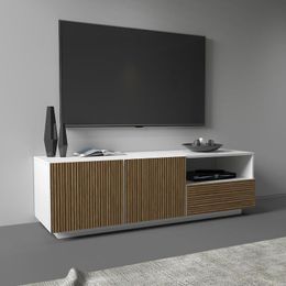 Home Affaire Lowboard &raquo;Vega,Lowboard,TV Board,TV Schrank,150 cm&laquo; mit 2 T&uuml;ren und 1 Schublade,Fronten mit Rillen-Optik wei&szlig; B/H/T: 150cm x 46cm x 43cm,
