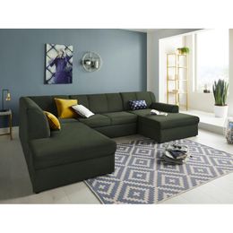 DOMO collection Wohnlandschaft &raquo;Topper, elegant und zeitlos, komfortabel, U-Form&laquo; wahlweise mit Bettfunktion gr&uuml;n B/H/T: 320cm x 78cm x 213cm, 
