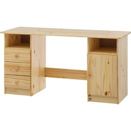 M&ouml;bilia Schreibtisch &raquo;Chur&laquo; Gefertigt aus massivem Kiefernholz, Home office beige B/H/T: 144cm x 73cm x 54cm, 3 Schubladen, 1 T&uuml;r, 2 offene F&auml;cher
