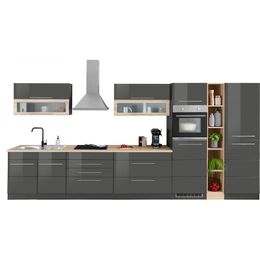 KOCHSTATION K&uuml;chenzeile &raquo;KS-Wien&laquo; Breite 430 cm, wahlweise mit E-Ger&auml;ten und Induktion grau B/H/T: 430cm x 60cm,mit Cerankochfeld (Schott)