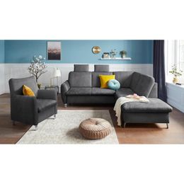 Quelle mit Federkern, zwei Kopfst&uuml;tzen und wahlweise mit Schlaffunktion grau B/H/T: 236cm x 93cm x 214cm, Luxus-Microfaser ALTARA NUBUCK , Ottomane rechts, 