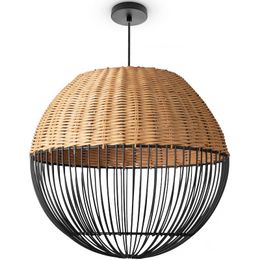 Paco Home Pendelleuchte &raquo;PURO&laquo; E27 Rattanlampe Korb Lampe LED Boho Natur Vintage Rund E27 schwarz &Oslash; 30cm H: 182cm