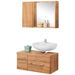 Welltime Badm&ouml;bel-Set &raquo;Davos&laquo; 3 Stk. tlg. braun Holzwerkstoff Siphonausschnitt rechts