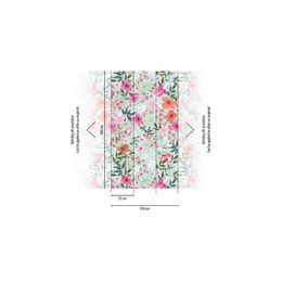 Livingwalls living walls Fototapete &raquo;Fototapete Blumenranke&laquo; gemustert matt neutral glatt Blumentapete Floral Tapeten Wohnzimmer Schlafzimmer K&uuml;che T&uuml;rkis Optik 