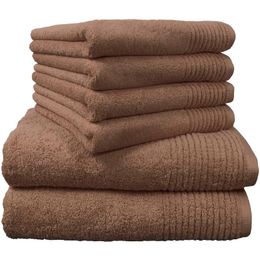 Dyckhoff Handtuch Set &raquo;Brillant&laquo; Set 6 Stk. Walkfrottee mit Streifenbord&uuml;re;4 Handt&uuml;cher (50x100cm), 2 Duscht&uuml;cher (70x140cm) braun Walkfrottee, Obermaterial: 