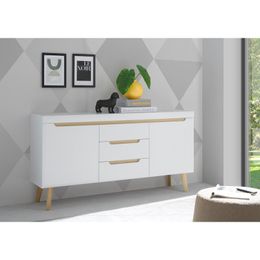 Home Affaire Sideboard &raquo;Torge, Anrichte, Kommode, Schubladenschrank&laquo; 1 Stk. tlg. abgeschr&auml;gte F&uuml;&szlig;e, drei Farben, Scandi Design, 160 cm breit wei&szlig; B/H/