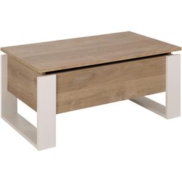 Couchtisch &raquo;DENVER&laquo; Hochklappbare Tischplatte braun Spanplatte B/H/T: 90cm x 40cm x 52cm, Blond Eiche Nachbildung / Uni Weiss