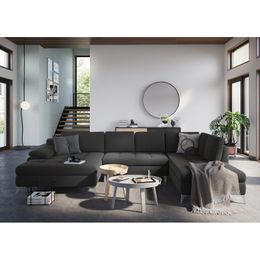 Sit & More sit&more Wohnlandschaft &raquo;Latigo U-Form&laquo; mit Mega-Recamiere, wahlweise mit Schlaffunktion und Bettkasten grau B/H/T: 346cm x 201cm, Struktur,mega-