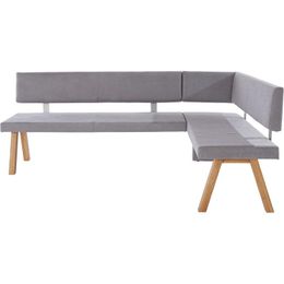 OTTO home Eckbank &raquo;Rio&laquo; Massivholz in Eiche ge&ouml;lt, Esszimmerbank bequem gepolstert grau Polyester B/H/T: 190cm x 89cm x 140cm, Struktur fein, langer 