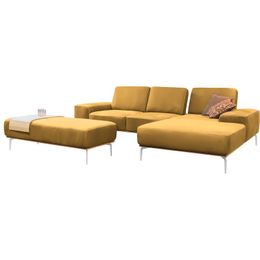 W.Schillig Ecksofa &raquo;run, Designsofa mit tollem Sitzkomfort, L-Form&laquo; mit elegantem Holzsockel, F&uuml;&szlig;e in Chrom gl&auml;nzend, Breite 279 cm gelb Longlife Xtra
