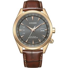Citizen Herren Funkuhr Armbanduhr, Herrenuhr, Solar, Lederarmband, Saphirglas, Datum braun Einheitsgr&ouml;&szlig;e