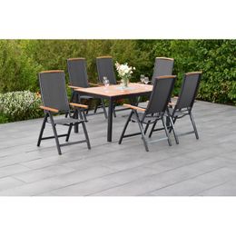 Merxx Garten-Essgruppe &raquo;&raquo;Siena&laquo;&laquo; Set, 5-fach verstellbare R&uuml;ckenlehne, 7 Stk. tlg. Tisch: LxB: 150x90 cm grau Aluminium, Massivholz, Polyester 