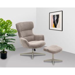 Home Affaire Sessel &raquo;Clarah Relaxsessel, TV-Sessel mit Hocker&laquo; 360&deg; Grad drehbar beige Webstoff, B/H/T: 73cm x 93cm