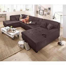 Home Affaire Wohnlandschaft &raquo;BERGEN 364x106x83 cm, elegantes Design&laquo; whlw. mit Bettfunktion, U-Form braun B/H/T: 364cm x 83cm x 106cm, Microfaser 