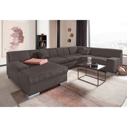 DOMO collection Wohnlandschaft &raquo;Bero, elegant und zeitlos, flache Armlehnen, Breite 328cm, U-Form&laquo; fester Sitzkomfort, wahlweise mit Bettfunktion grau
