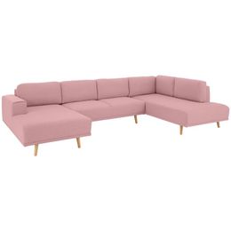 Home Affaire Wohnlandschaft &raquo;Lasse U-Form&laquo; im scandinavischem Stil mit Holzf&uuml;&szlig;en rosa Filzoptik (100% Polyester);Luxus-Microfaser (100% Polyester);