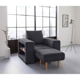 LOOKS by Wolfgang Joop Sessel &raquo;Looksvb&laquo; Verwandlungssessel: aus Sessel wird Sessel mit 1 Hocker, Regalfunktion blau Microflausch, 1 Hocker inklusive,