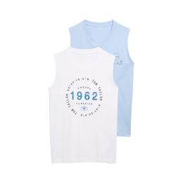 Tom Tailor Herren Tom Tailor T-Shirt Packung, 2 Stk. mit Logo-Print blau S