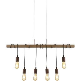 Searchlight H&auml;ngeleuchte &raquo;Barn 6Lt Pendant - Black Metal & Wood&laquo; E27 1 Stk. braun 6, H: 30cm, 1 Stk.