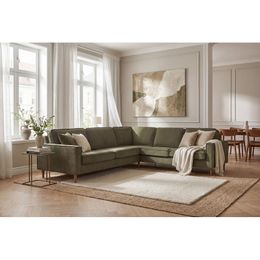 OTTO home Ecksofa &raquo;Pinto Skandi, 290 cm, Chenille, Struktur, Ottomane links / rechts&laquo; mit Keder, Massivholzf&uuml;&szlig;e Eiche ger&auml;uchert, Wellenunterfederung 
