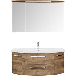 Badm&ouml;bel-Set &raquo;Serie 4010 2-teilig Keramik-Waschtisch mit LED-Spiegelschrank&laquo; Set braun Holzwerkstoff B/H/T: 122cmcm x 200cmcm x 48cmcm