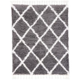 CarpetFine Hochflor-Teppich &raquo;Edda&laquo; rechteckig 30 mm H&ouml;he mit modernen Fransen, Wohnzimmer grau Polyester B : 200cm 1 Stk., 30mm, L: 290cm