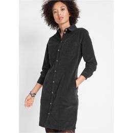 bonprix Damen bonprix Hemdblusenkleid Brusttaschen f&uuml;r Alltag, aus Baumwolle und Elasthan, mit Knopfleiste schwarz 34, N-Gr