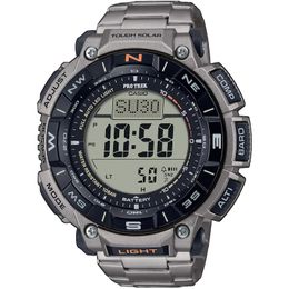 Casio Pro Trek Herren Casio PRO TREK Chronograph Quarzuhr, Armbanduhr, Herrenuhr, Solar, Stoppfunktion, Weltzeit silber Einheitsgr&ouml;&szlig;e
