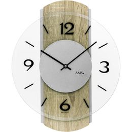 AMS Unisex AMS Wanduhr Quarzuhr, Made in Germany, Holz, Wohnzimmer, Esszimmer, Arbeitszimmer bunt B/H/L: 27cm x 4cm x 34cm