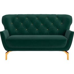 Sit & More sit&more 2-Sitzer &raquo;Orient 3&laquo; inkl. 2 Zierkissen mit Strass-Stein, goldfarbene Metallf&uuml;&szlig;e gr&uuml;n 100% Polyester B/H/T: 153cm x 89cm x 88cm, Samtoptik