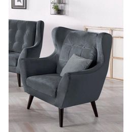 Home Affaire Ohrensessel &raquo;Hemmink, Sessel, Loungesessel&laquo; mit Knopfheftung grau Struktur (94% Polyester, 6% Polyacryl);Samtvelours (100% Polyester);