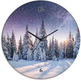 Artland Wanduhr &raquo;Glasuhr rund Tannenwald im Schnee&laquo; wahlweise mit Quarz- oder Funkuhrwerk, lautlos ohne Tickger&auml;usche blau B/H/T: 30cm x 30cm x 1,8cm, 