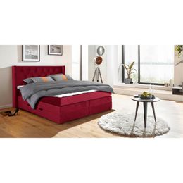 Home Affaire Boxspringbett &raquo;Elegance&laquo; mit sch&ouml;ner Knopfheftung, in den H&auml;rtegraden H2 & H3, inkl. Schubladen rot Samtoptik (100% Polyester);Struktur (