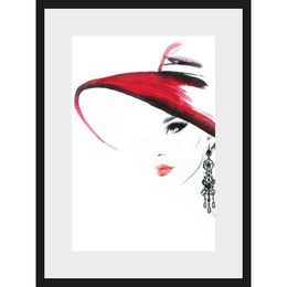 OTTO home Bild mit Rahmen &raquo;Skizze Frau mit Hut und Ohrring&laquo; Bilder von Frauen Fashion Frau Magazincover Mode Modebilder 1 Stk. tlg. HD Premium Poster-