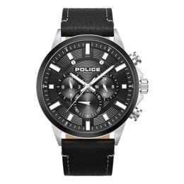 Police Herren Chronograph &raquo;Kismet&laquo; Quarzuhr, Armbanduhr, Herrenuhr, Lederarmband, analog, Stoppfunktion schwarz Einheitsgr&ouml;&szlig;e