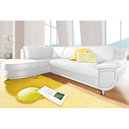 Trendmanufaktur Ecksofa &raquo;Rondo, zeitlos und elegant, bequem, L-Form&laquo; wahlweise mit Federkern, wahlweise mit Bettfunktion wei&szlig; Softlux -Kunstleder;