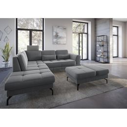 Sit & More sit&more Ecksofa &raquo;Bendigo L-Form&laquo; inklusive Sitztiefenverstellung, Bodenfreiheit 15 cm, in 2 Fu&szlig;farben grau B/H/T: 258cm x 87cm x 226cm, Samtoptik, 