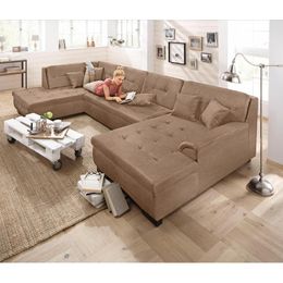 Home Affaire Wohnlandschaft &raquo;BERGEN 364x106x83 cm, elegantes Design&laquo; whlw. mit Bettfunktion, U-Form braun B/H/T: 364cm x 83cm x 106cm, Microfaser 