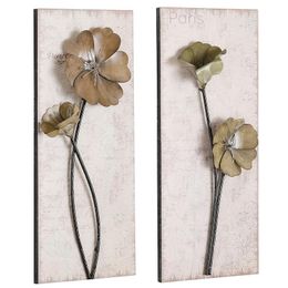 HOFMANN LIVING AND MORE Wandbild &raquo;Used-Look-Optik&laquo; Blumen Blumenbilder Set, 2 Stk. tlg. 2x 30/71 cm braun Metall B/H/T: 30cm x 71cm x 7cm, Bild Blumen