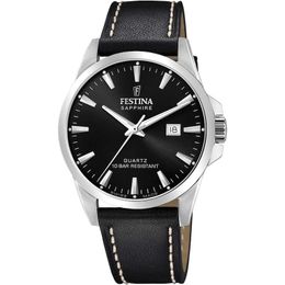 Festina Herren Quarzuhr &raquo;Swiss Made&laquo; Armbanduhr, Herrenuhr, Damenuhr, Swiss Made, Lederarmband, Datum schwarz Einheitsgr&ouml;&szlig;e