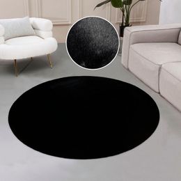 OTTO home Fellteppich &raquo;Balu, Kunstfell Teppich, Modern&laquo; rund 20 mm H&ouml;he Kaninchenfell-Haptik, Langflor, Schlafzimmer, Wohnzimmer, Kinderzimmer schwarz