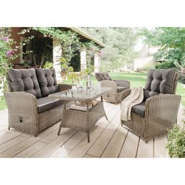 Destiny Gartenlounge-Set &raquo;MERANO&laquo; 1x 2er Sofa, 2x Sessel, 1x Tisch, inkl. Auflagen, 11 Stk. tlg. grau Obermaterial: 100% Polyester. F&uuml;llung: 100% Polyurethan 