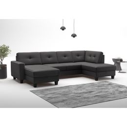 OTTO home Wohnlandschaft &raquo;Varese&laquo; wahlweise mit Schlaffunktion und Bettkasten schwarz B/H/T: 304cm x 91cm x 170cm, NaturLEDER , Ottomane rechts,mit 